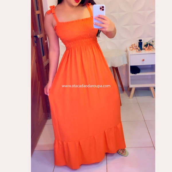 Vestido Longo Viscose Alça Laço